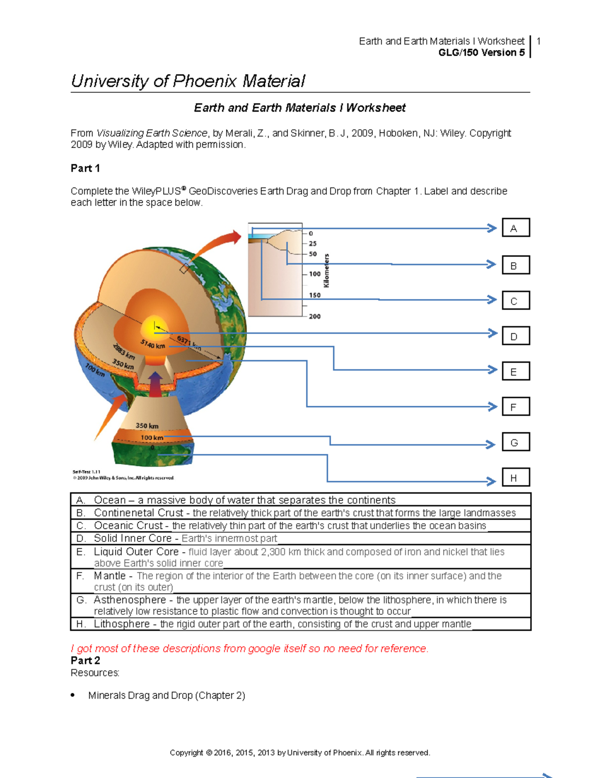 Glg150 r5 Earth and Earth Materials I Worksheet - Earth and Earth ...