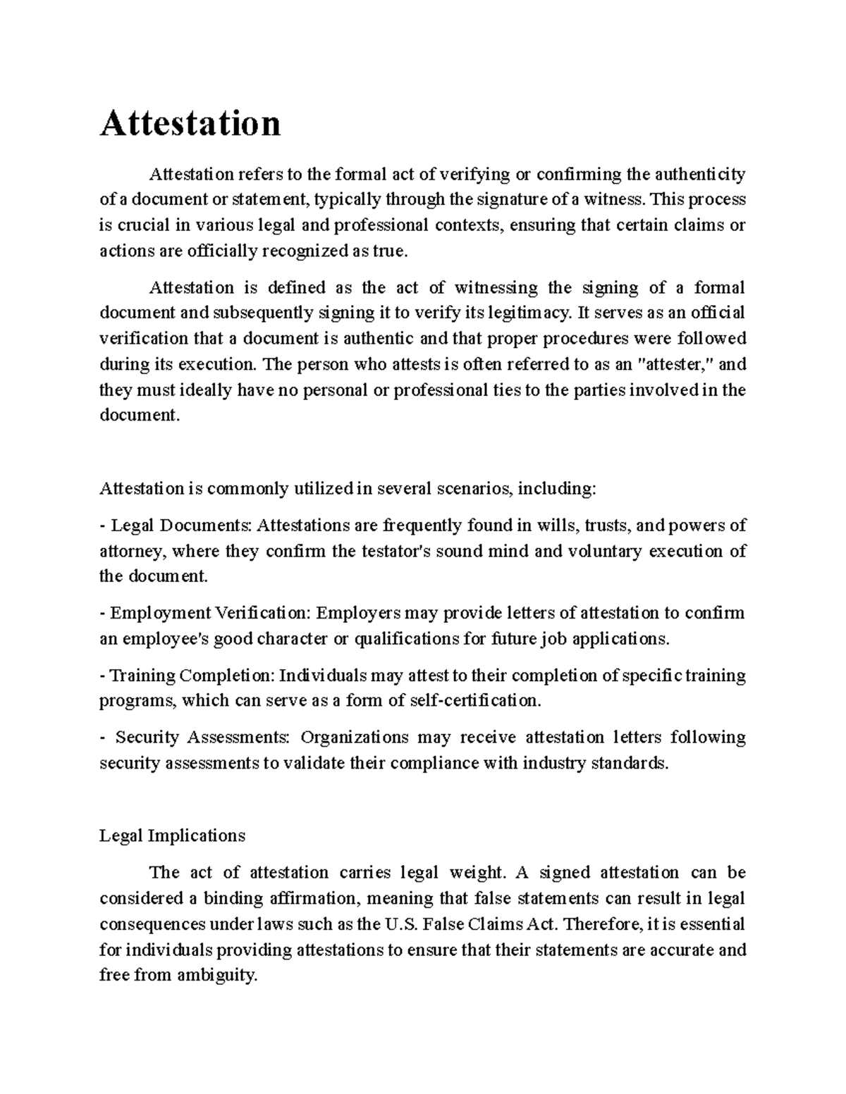 Attestation - summary notes - Attestation Attestation refers to the ...