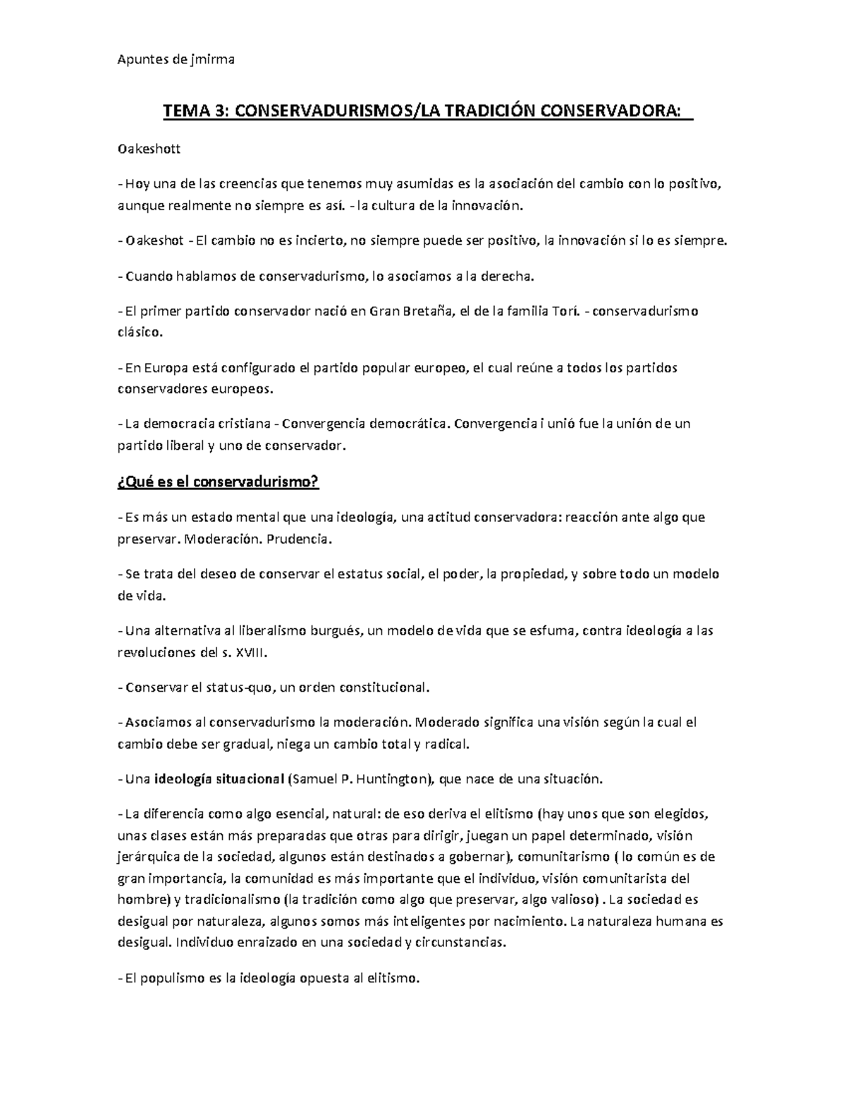 TEMA 3: CONSERVADURISMOS/LA TRADICIÓN CONSERVADORA: - Apuntes de jmirma ...