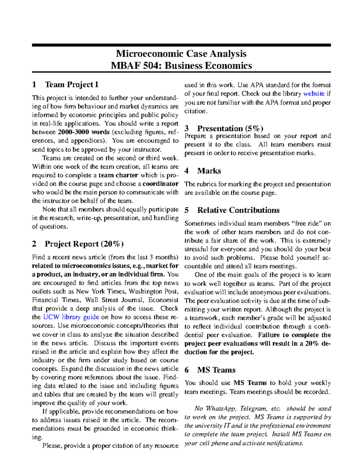 MBAF504 Team Project I - Microeconomic Case Analysis MBAF 504: Business ...