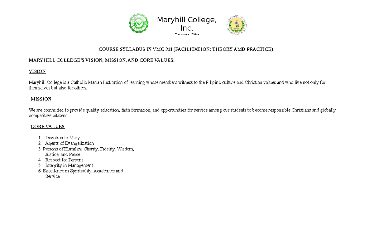 VMC311 Facilitation Theory AND Practice Syllabus - COURSE SYLLABUS IN ...