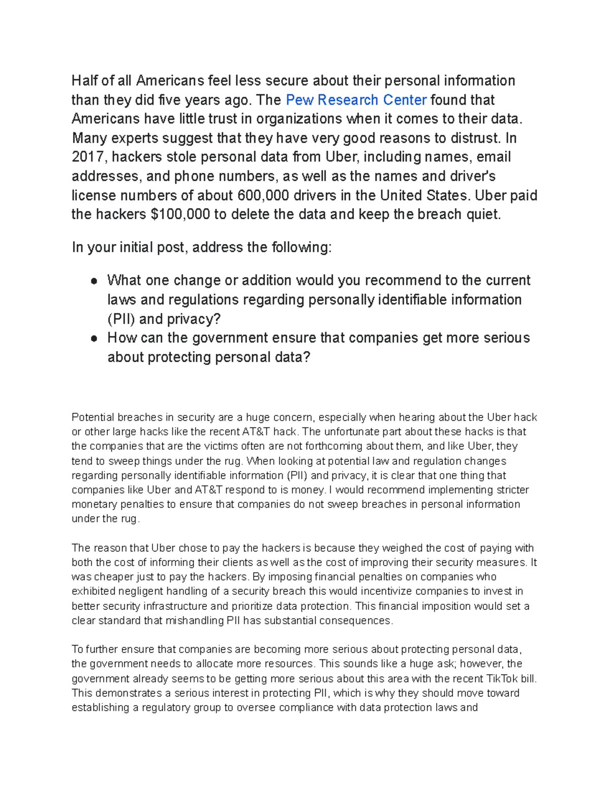 3-1 IT discussion - Homework - Half of all Americans feel less secure ...