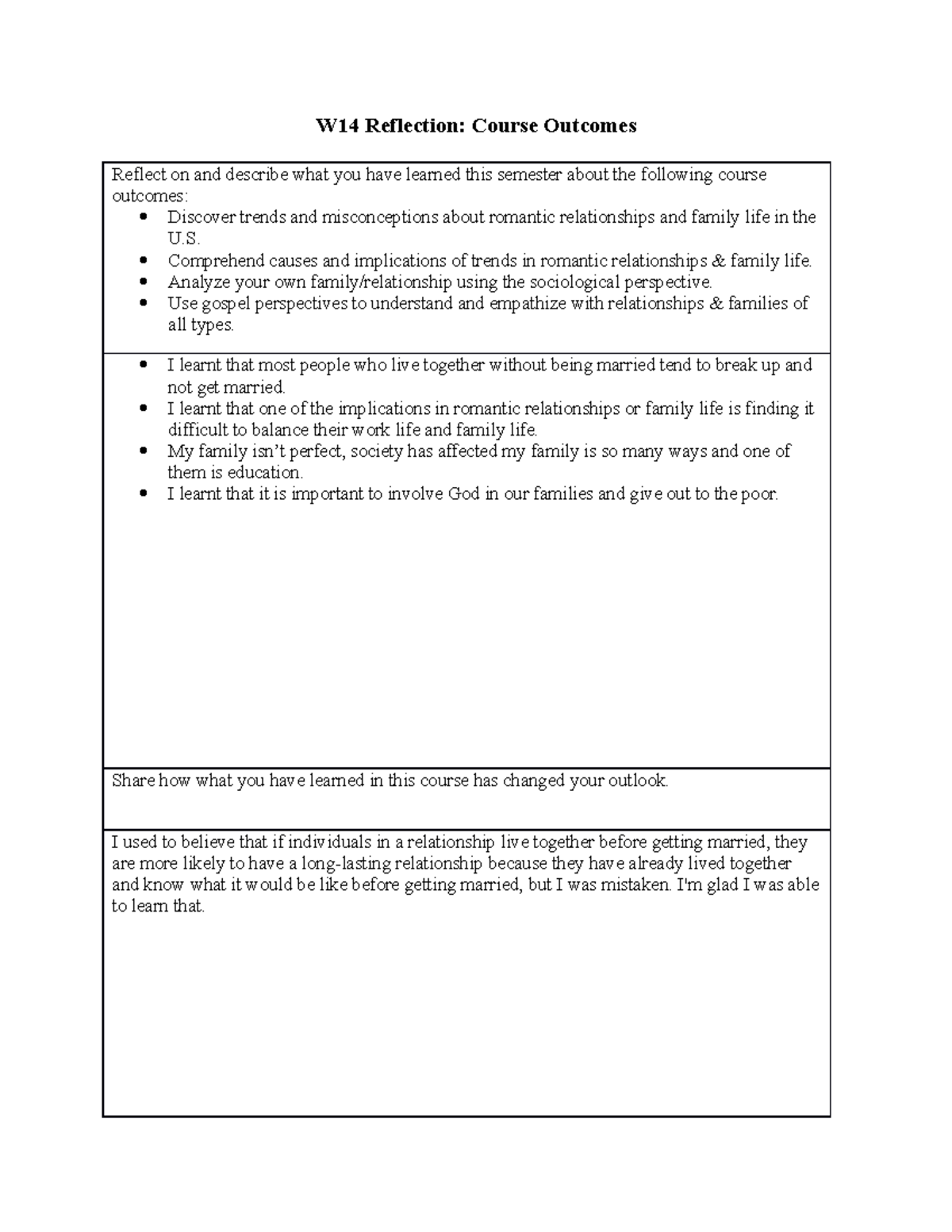 Soc311 Reflection Questions W 14 - W14 Reflection: Course Outcomes ...