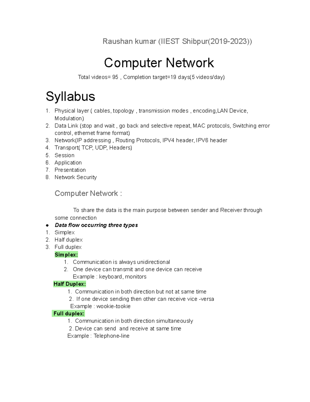 COMPUTER NETWORKS NOTES - Raushan kumar (IIEST Shibpur(2019-2023 ...