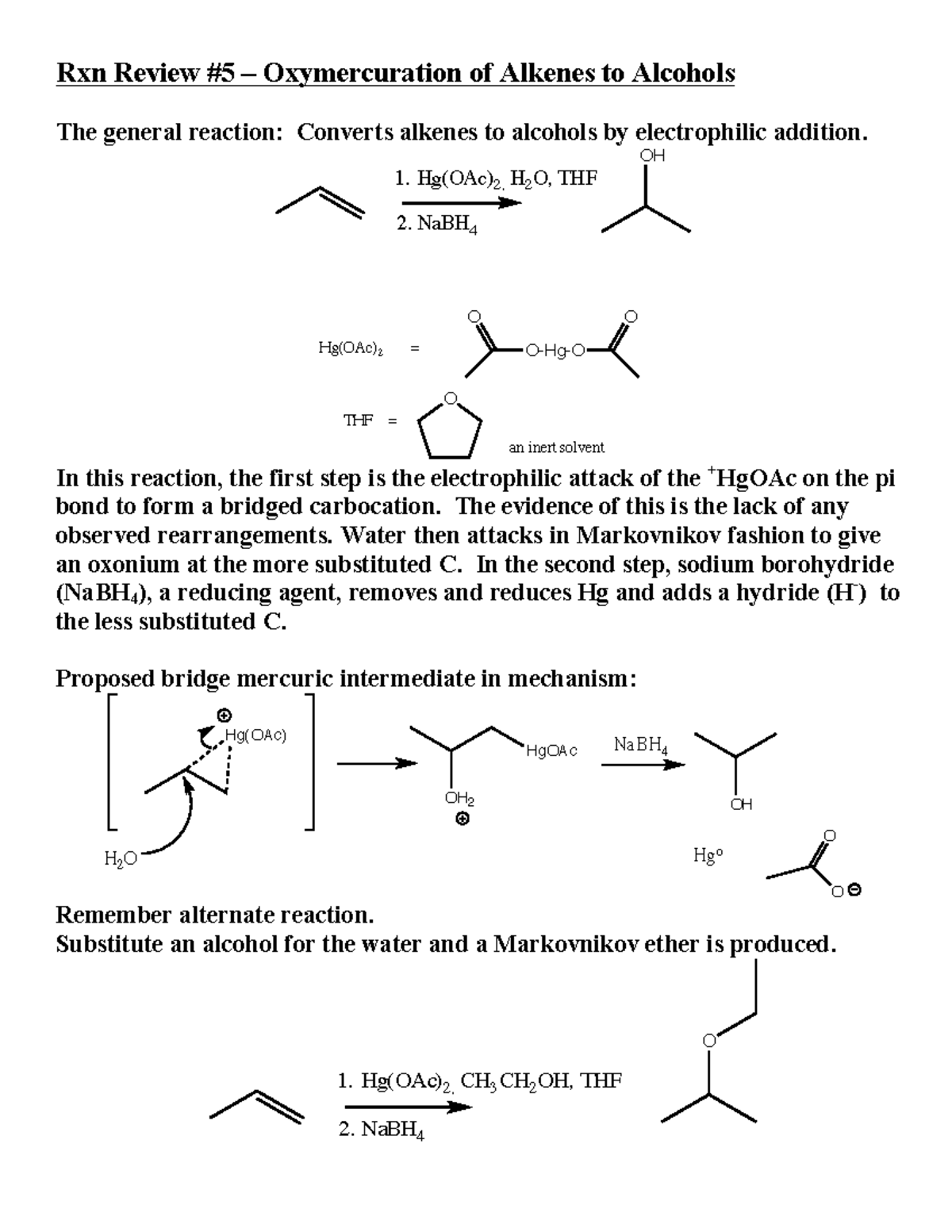 Reaction Review 5- Oxymercuration of Alkenes to Alcohols - Rxn Review ...