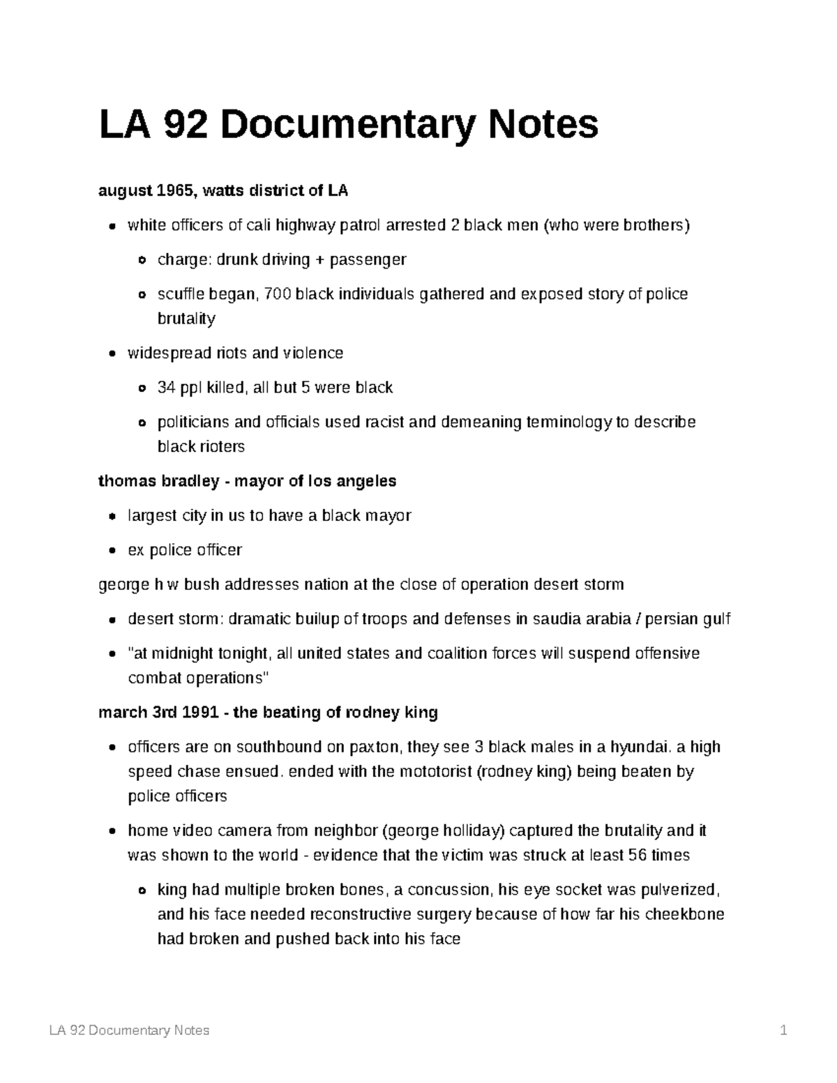LA 92 Documentary Notes - LA 92 Documentary Notes august 1965, watts ...