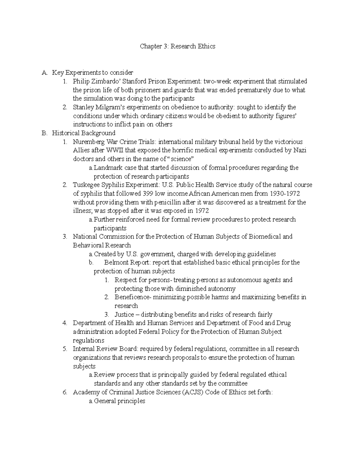 Chapter 3 - Chapter 3: Research Ethics A. Key Experiments to consider 1 ...