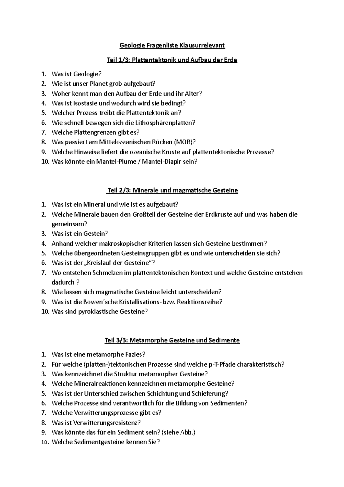 Geologie Fragenliste Komplett - Geologie Fragenliste Klausurrelevant ...