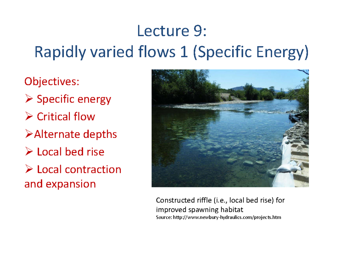 CVG3116 Lecture 9 Specific energy - Objectives: Specific energy ...