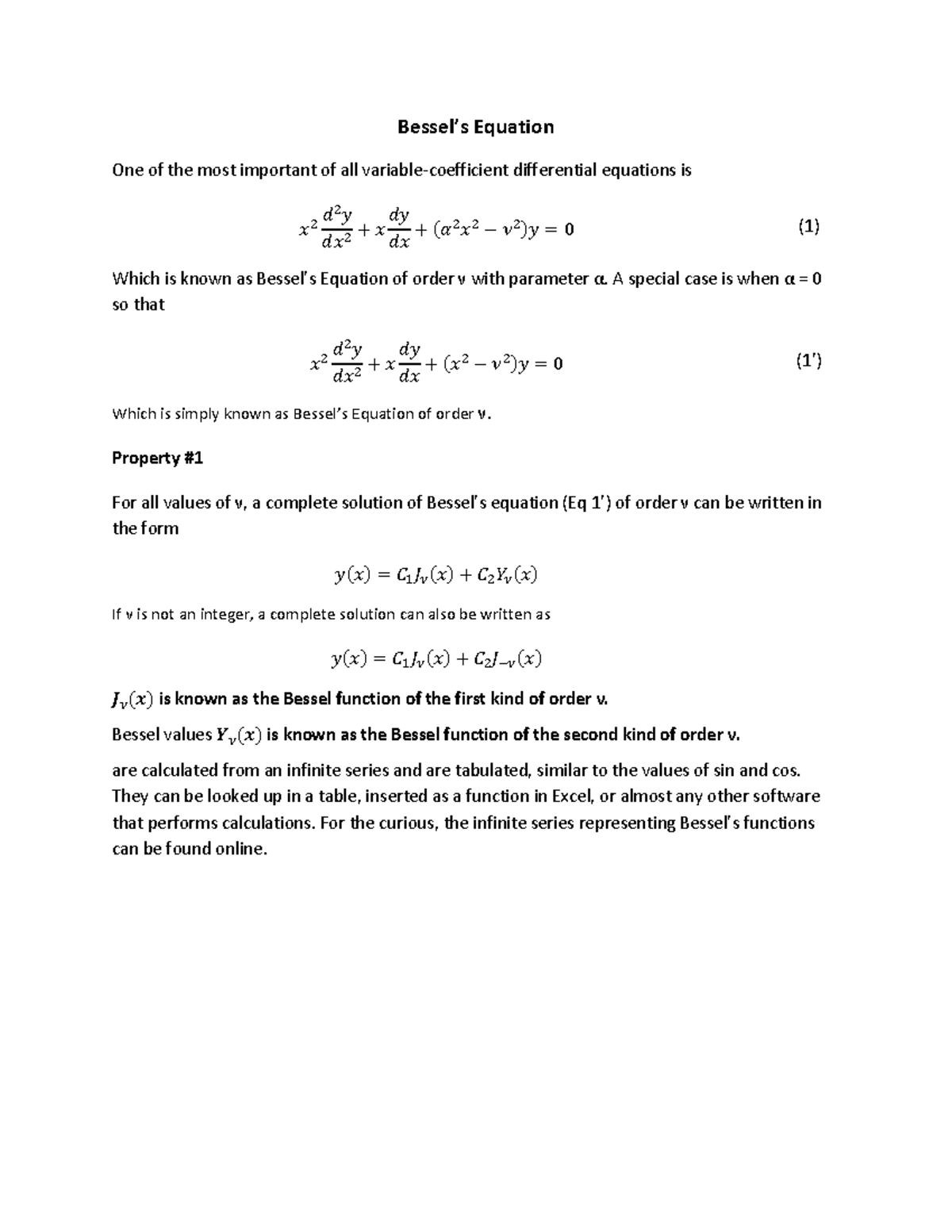 Bessel's Equation - Adv Mass Tr - Equation One of the most important of ...