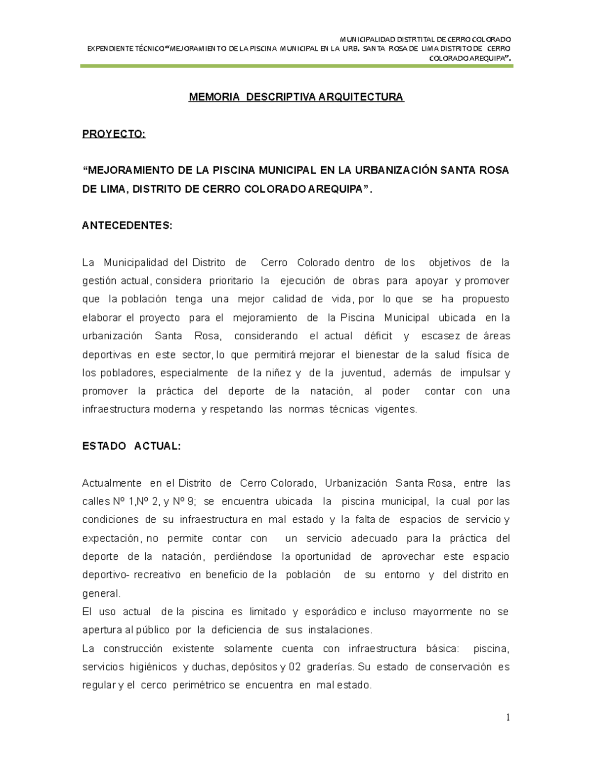 1 Memoria Arquitectura - Costos y Presupuestos - UCV - Studocu