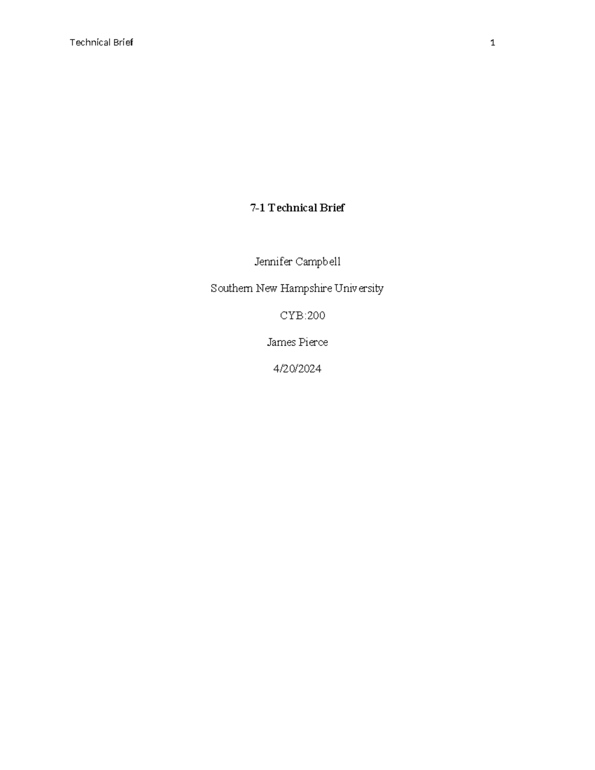 CYB 200 Project Three - 7-1 Technical Brief Jennifer Campbell Southern ...