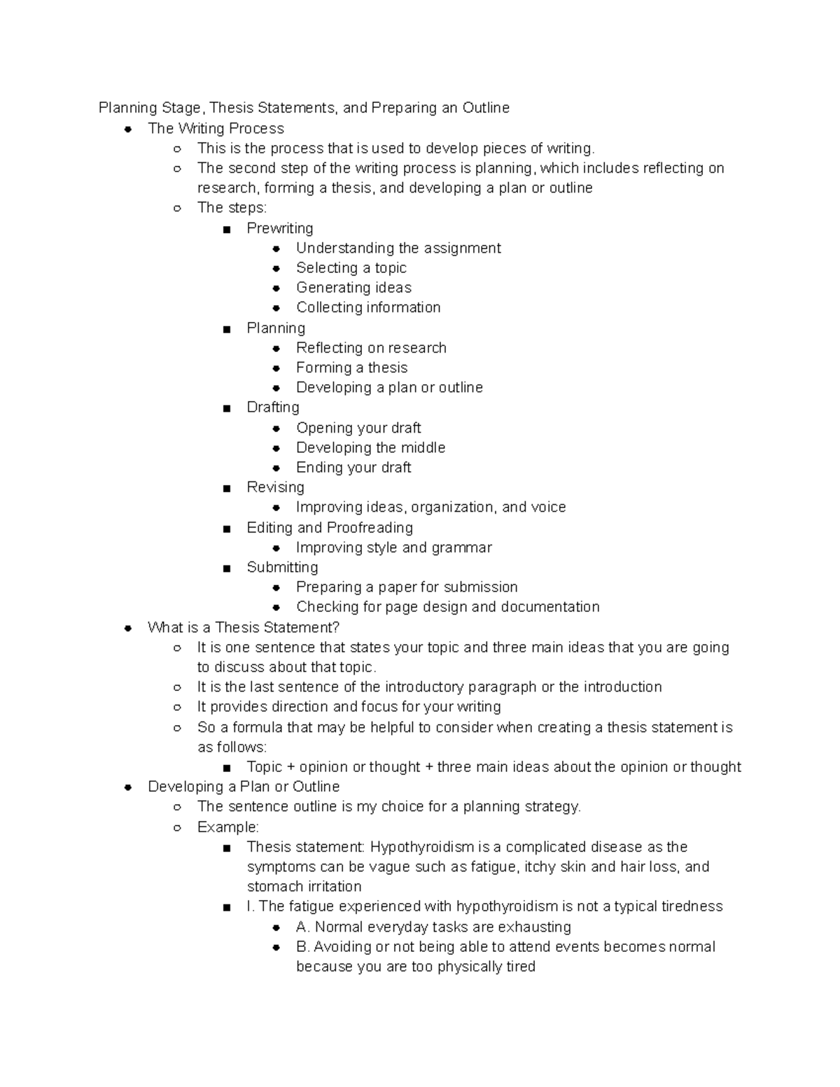 Week 1- Instruction Notes - Planning Stage, Thesis Statements, and ...