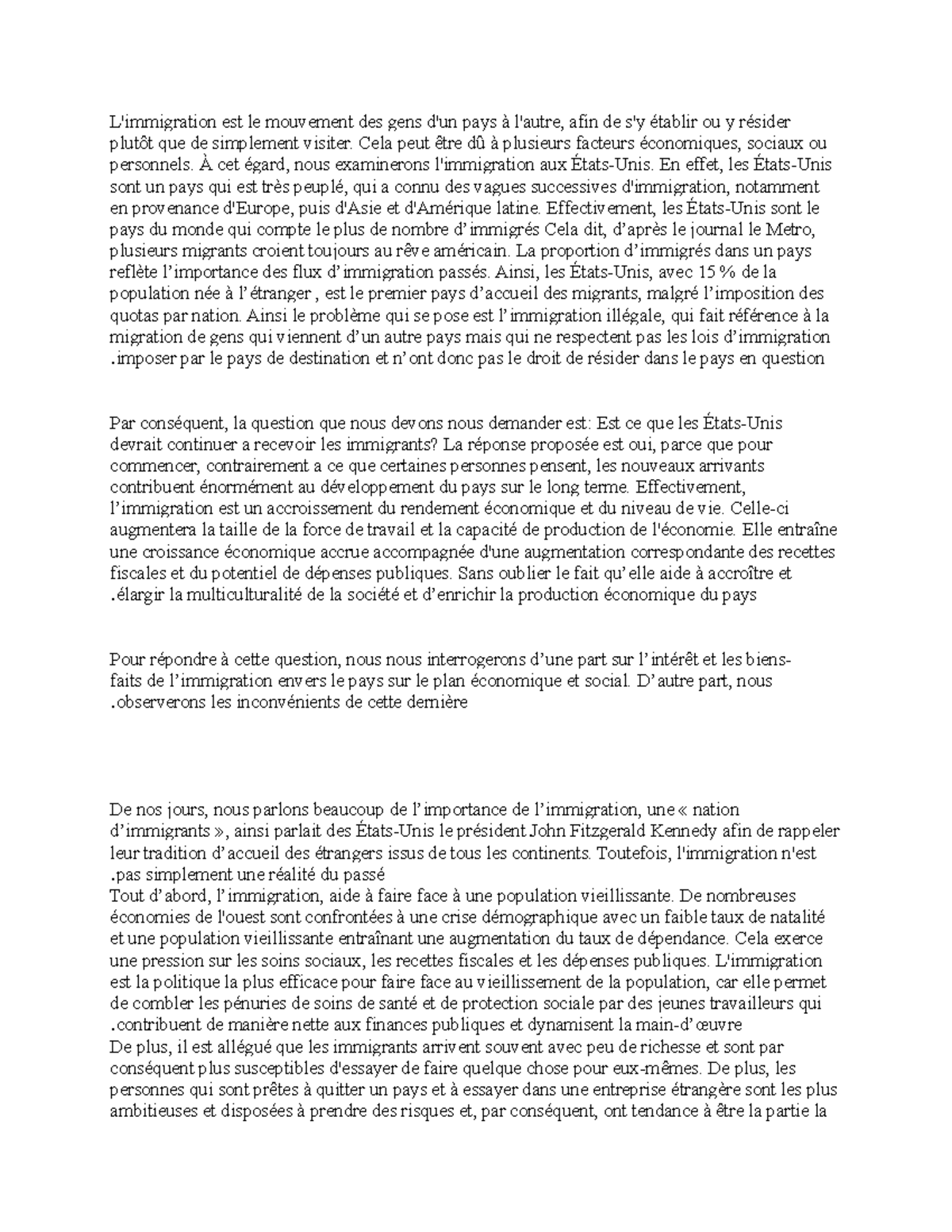 PHI+1501- Final-+ Immigration - L'immigration est le mouvement des gens ...