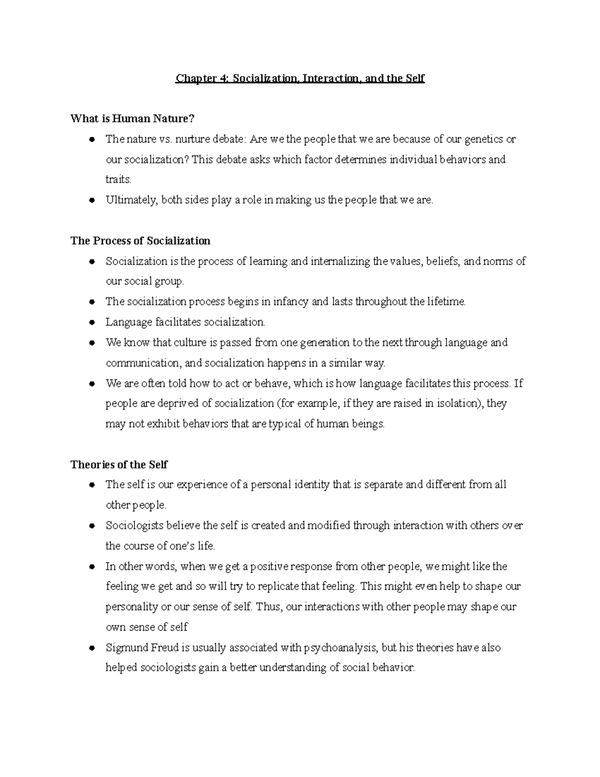 Sociology 151 Chapter 4 - Chapter 4: Socialization, Interaction, and ...