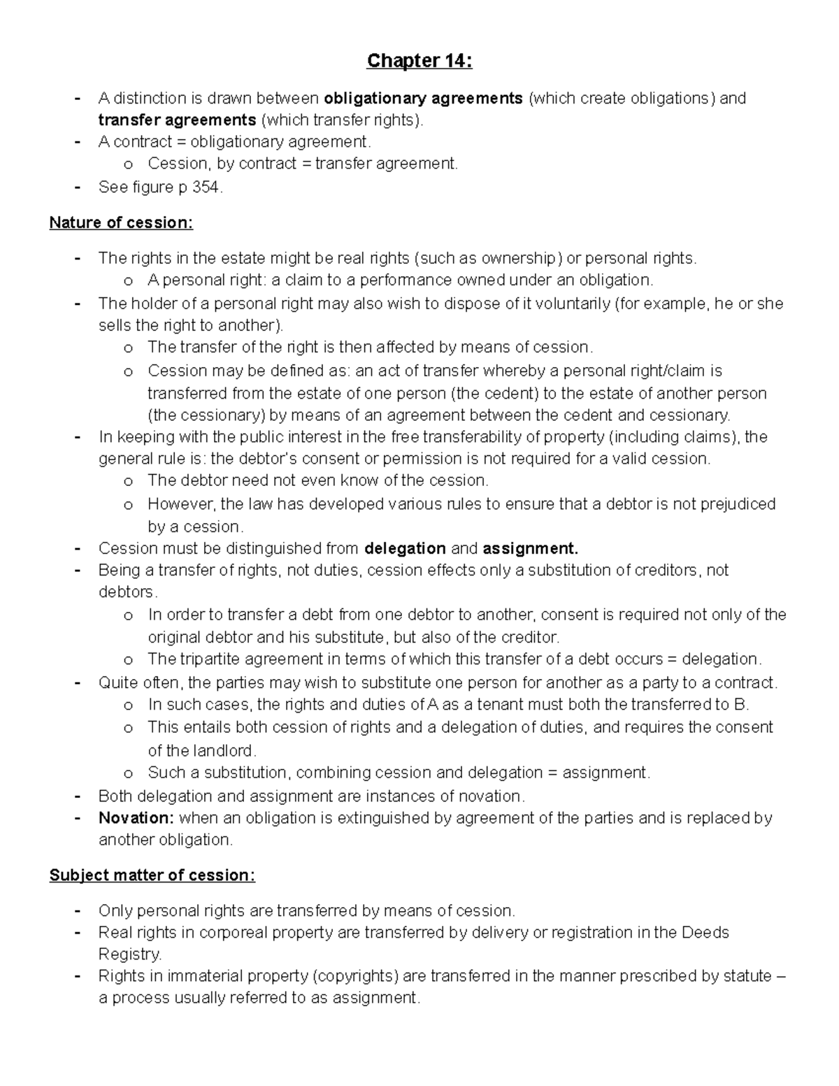 Chapter 14 - Chapter 14: A distinction is drawn between obligationary ...