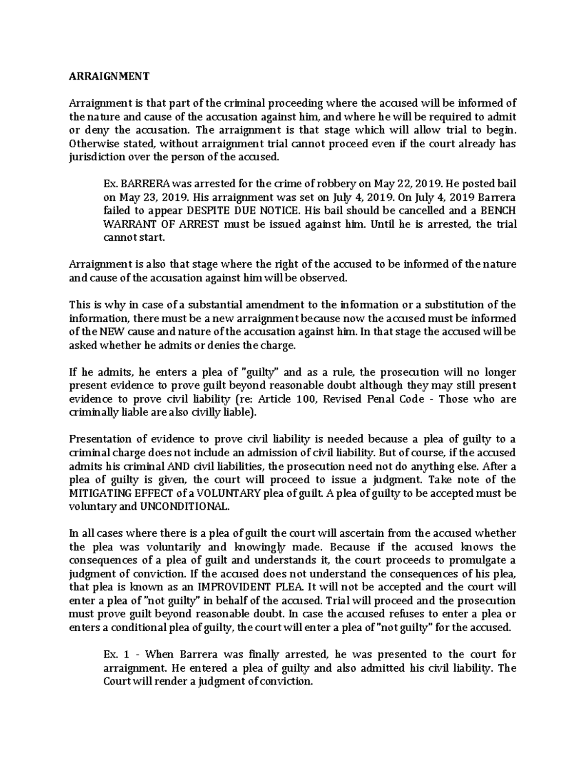 Arraignment Plea Etc - ARRAIGNMENT Arraignment is that part of the ...