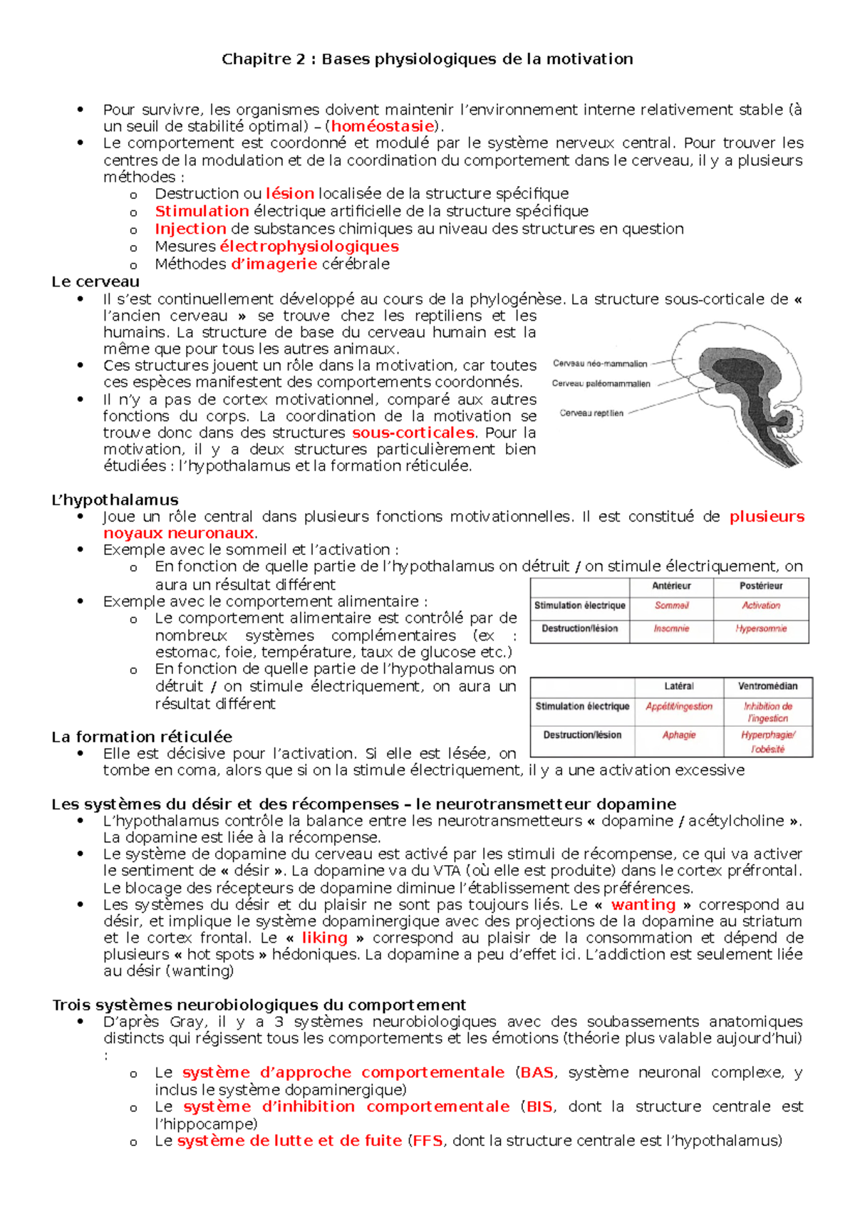 Motivation 2 - Chapitre 2 : Bases physiologiques de la motivation Pour ...