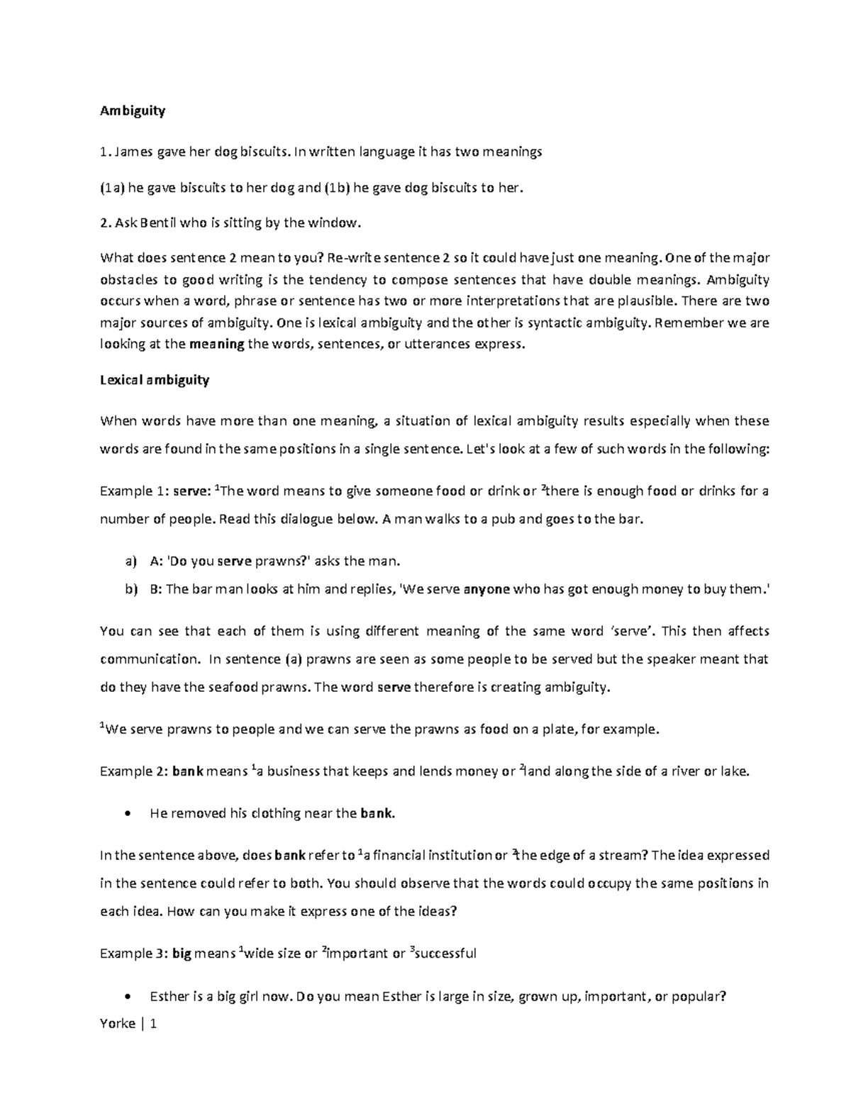 Ambiguity - Summary Communication Skills - Ambiguity James gave her dog ...