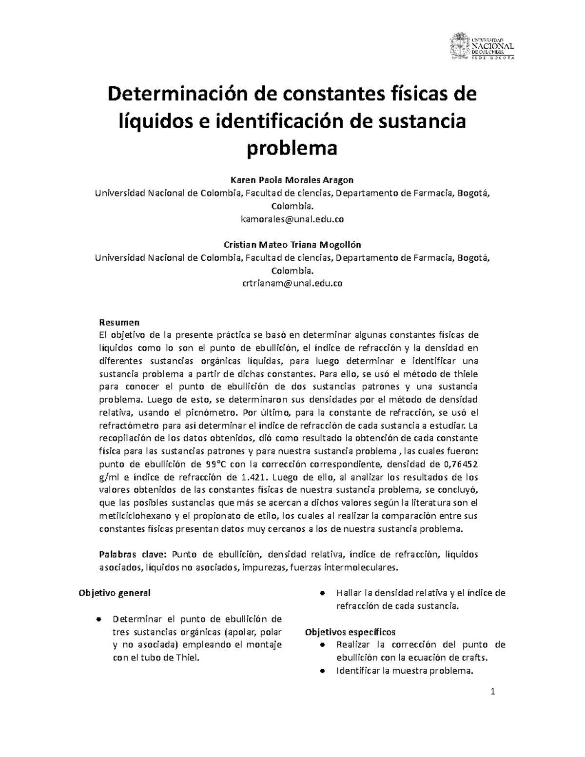 Constantes Físicas de Líquidost - Determinación de constantes físicas ...