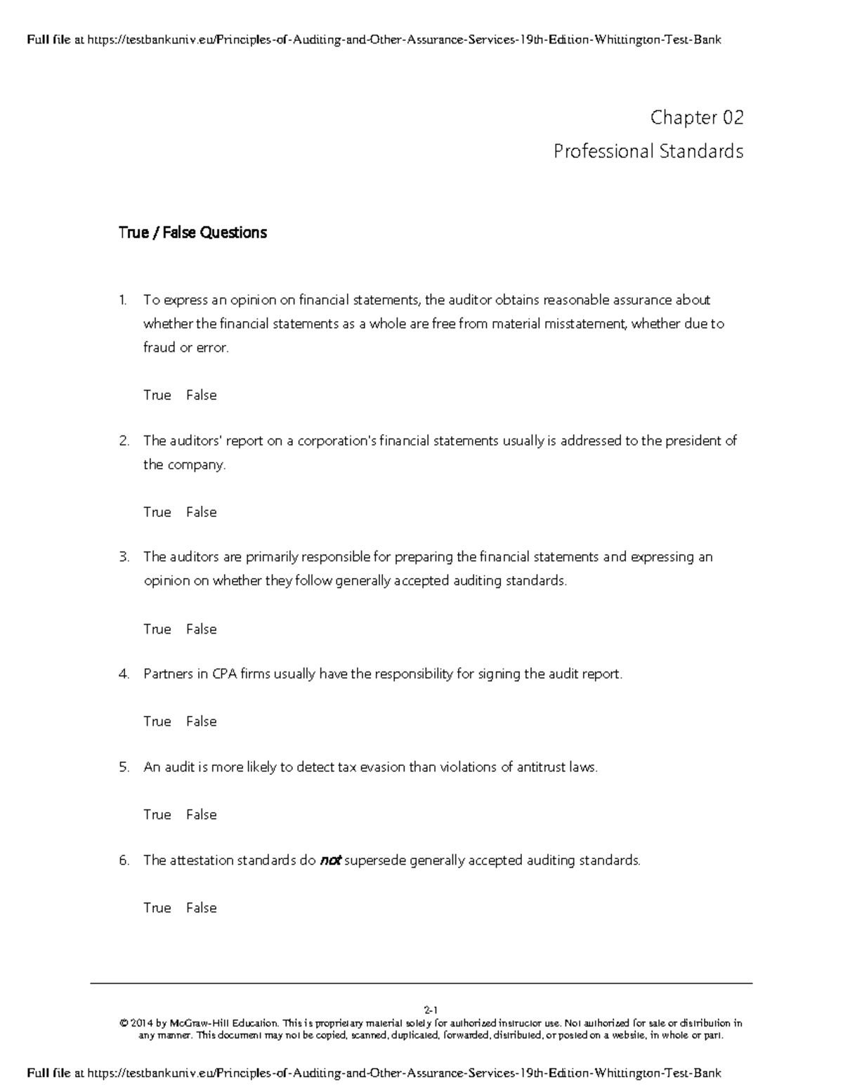 Principles of Auditing and Other Assuran - 2- © 2014 by McGraw-Hill ...