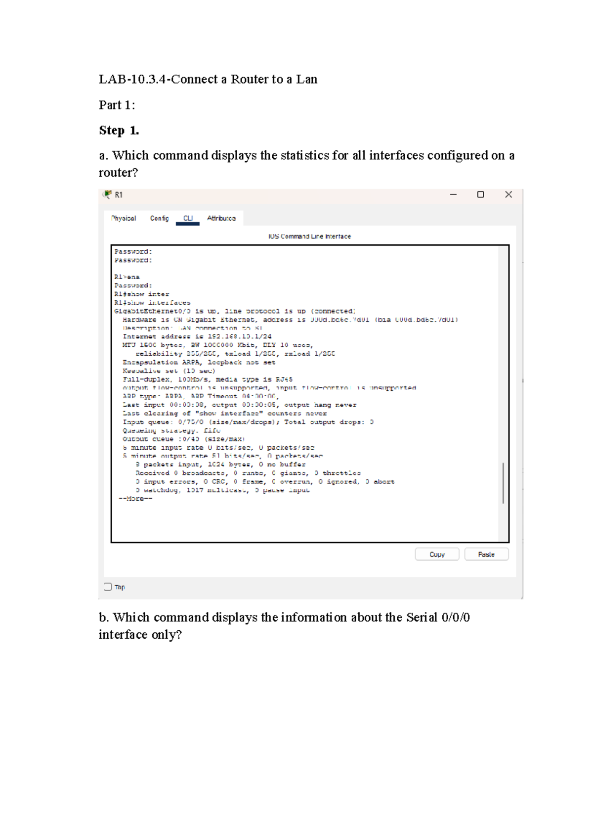 Lab 10 Jiosjigfsj Lab 10 3 Connect A Router To A Lan Part 1 Step 1 A Which Command