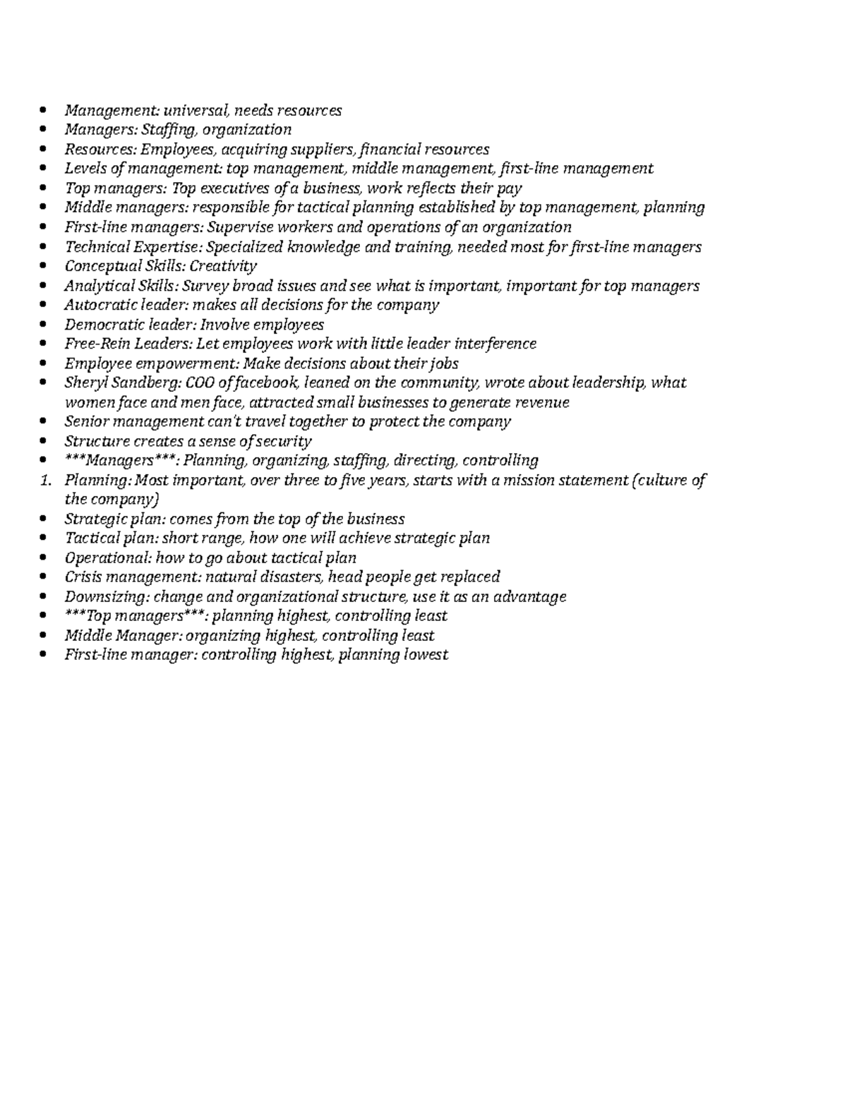 What will be on the exam from chapter 4 - Management: universal, needs ...