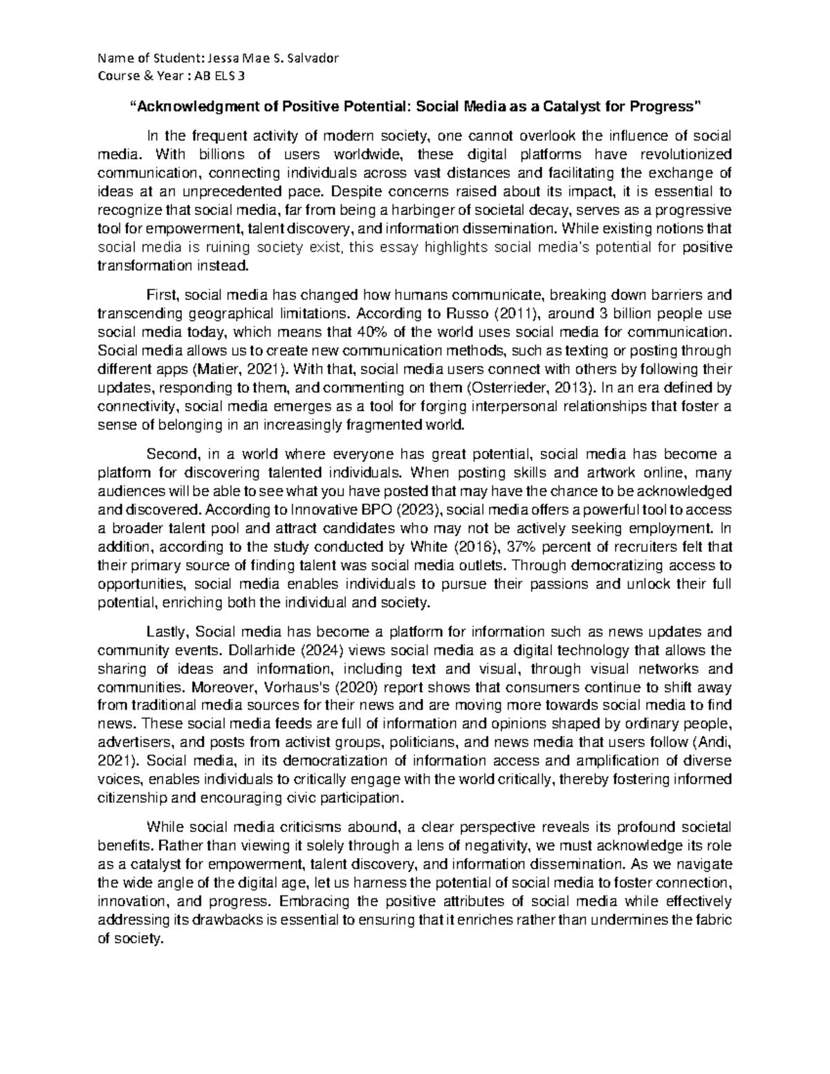 Argumentative-Essay - This argumentative essay is about "Social Media ...