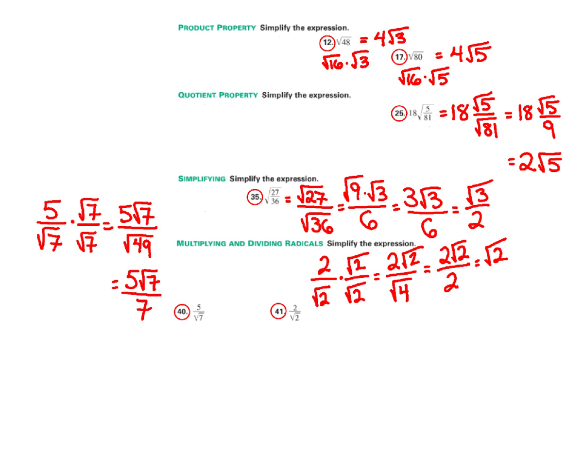 Lesson 8.1 - Simplifying Radicals HW Solutions - Studocu