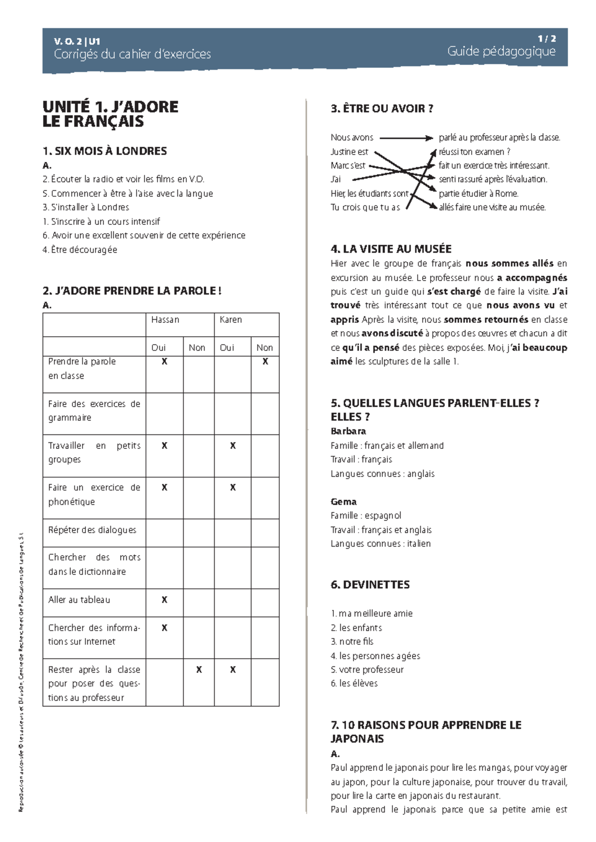 530214 Version originale A2 Loesungen AB - V. o. 2 | U Corrigés du cahier d’exercices Guide ...