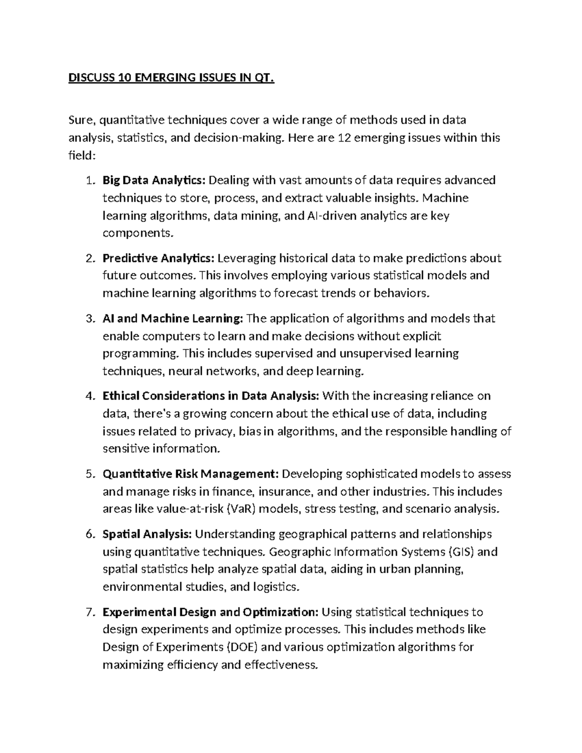 Discuss 10 Emerging Issues IN QT - DISCUSS 10 EMERGING ISSUES IN QT ...