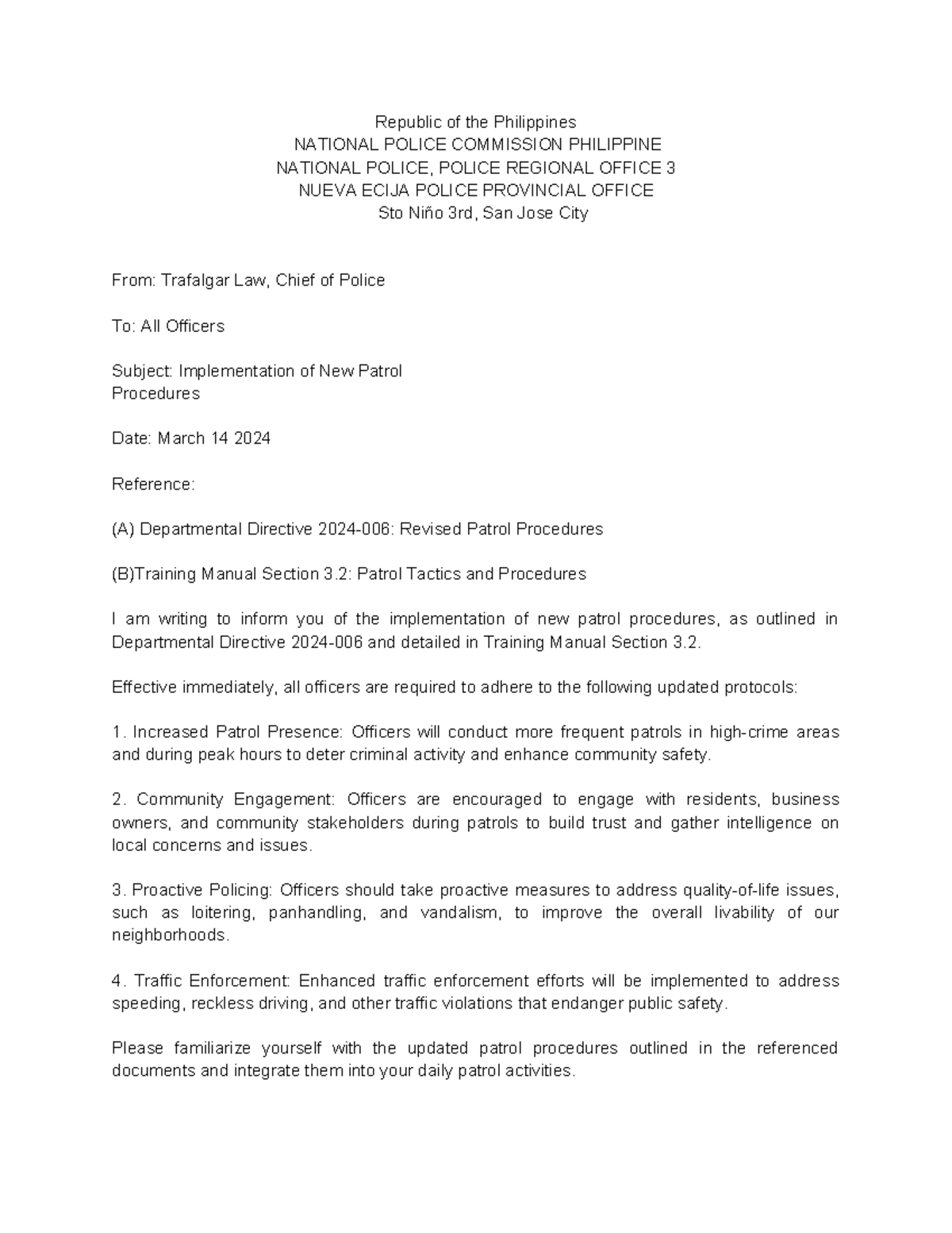 Memorandum - Republic of the Philippines NATIONAL POLICE COMMISSION ...