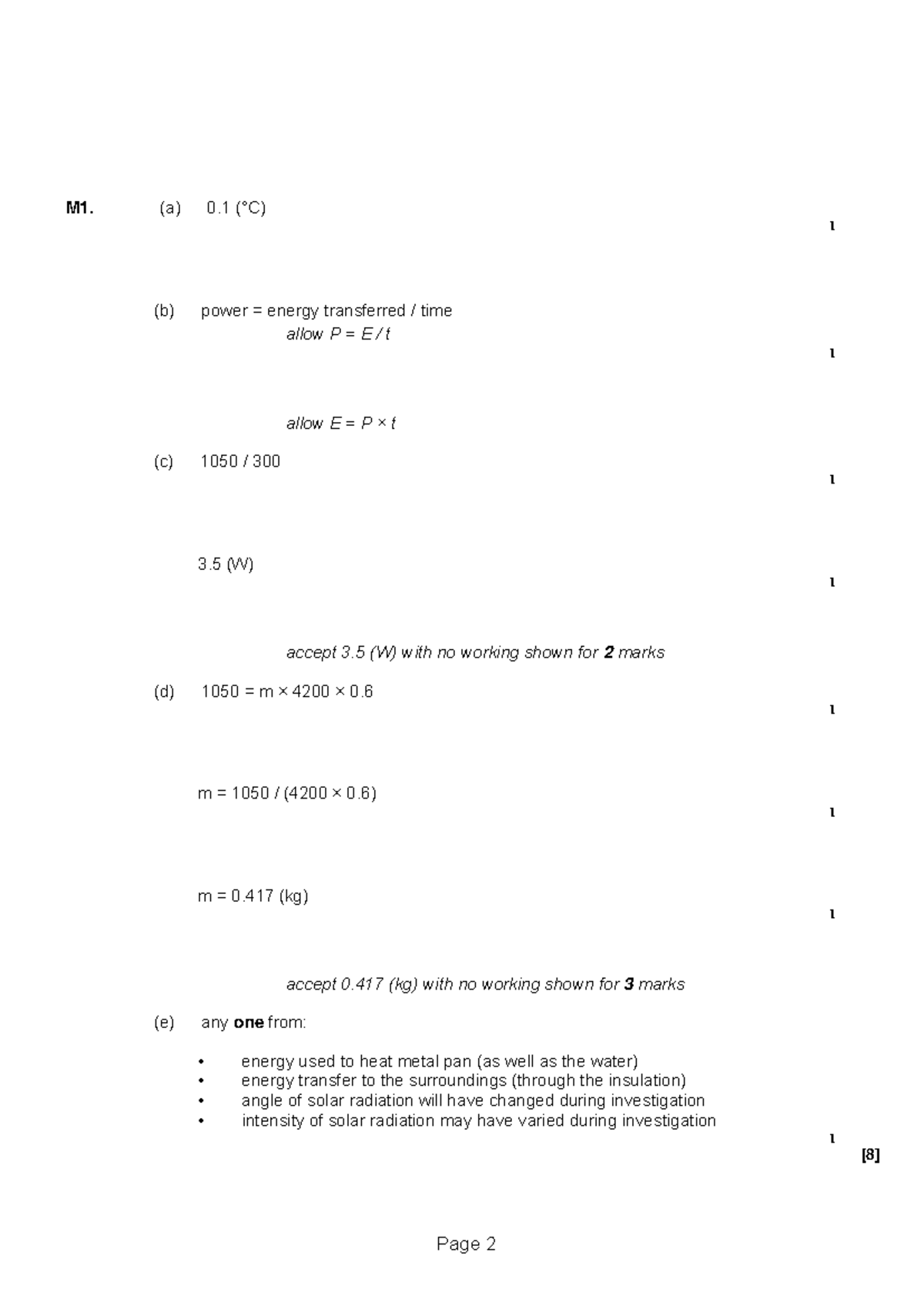 Energy Change in a System MS - M1. (a) 0 (°C) 1 (b) power = energy ...
