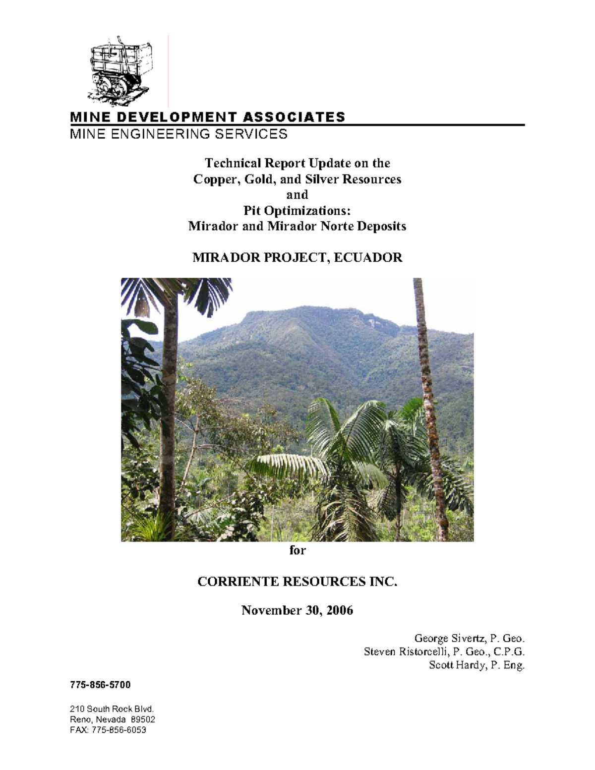 Technical report 2008 - ...... - MINE DEVELOPMENT ASSOCIATES MINE ...