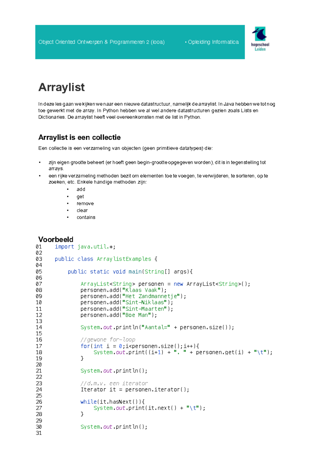 Arraylist Arraylist Arraylist Object Oriented Ontwerpen 3687