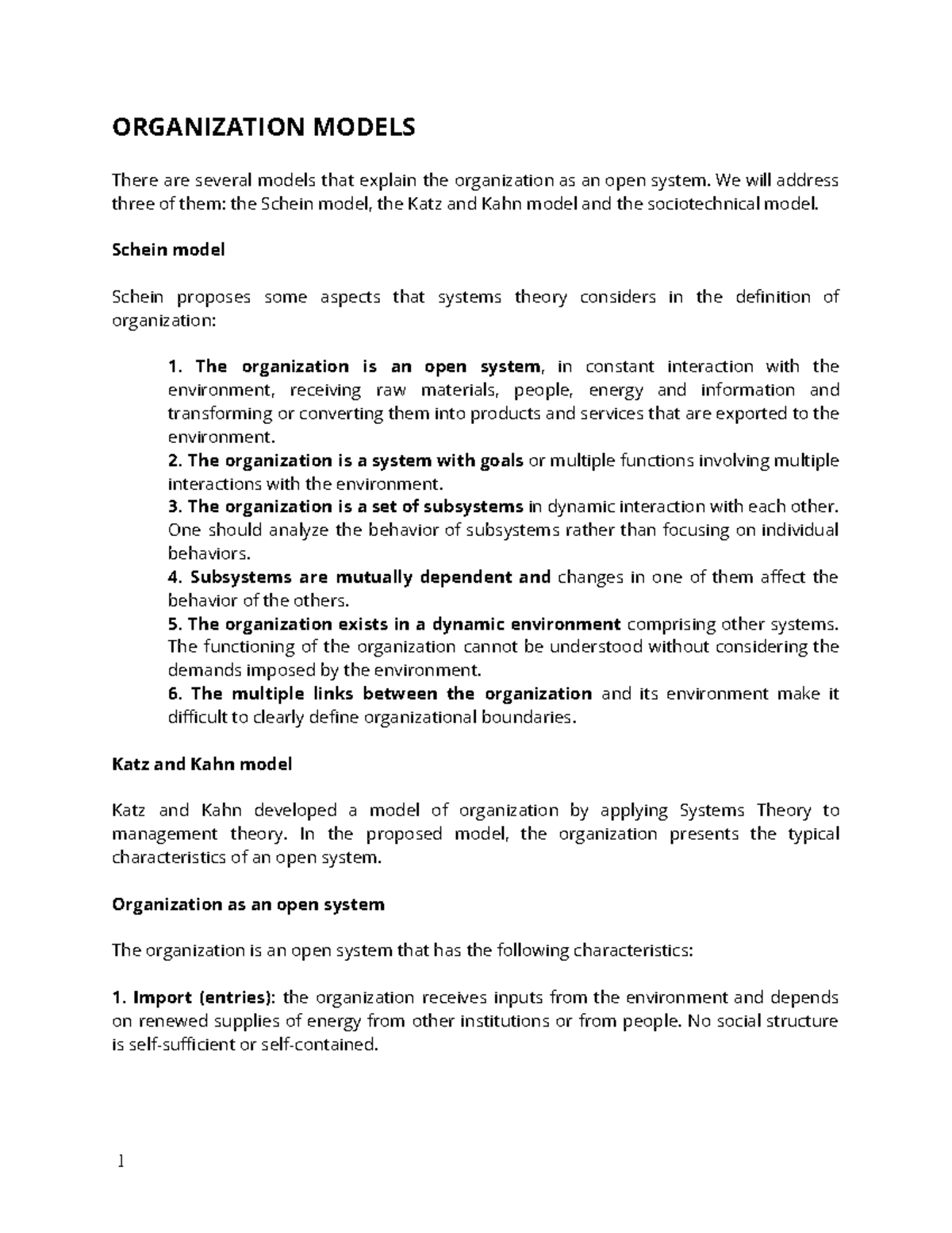 Models of organizations and their objectives. - ORGANIZATION MODELS ...