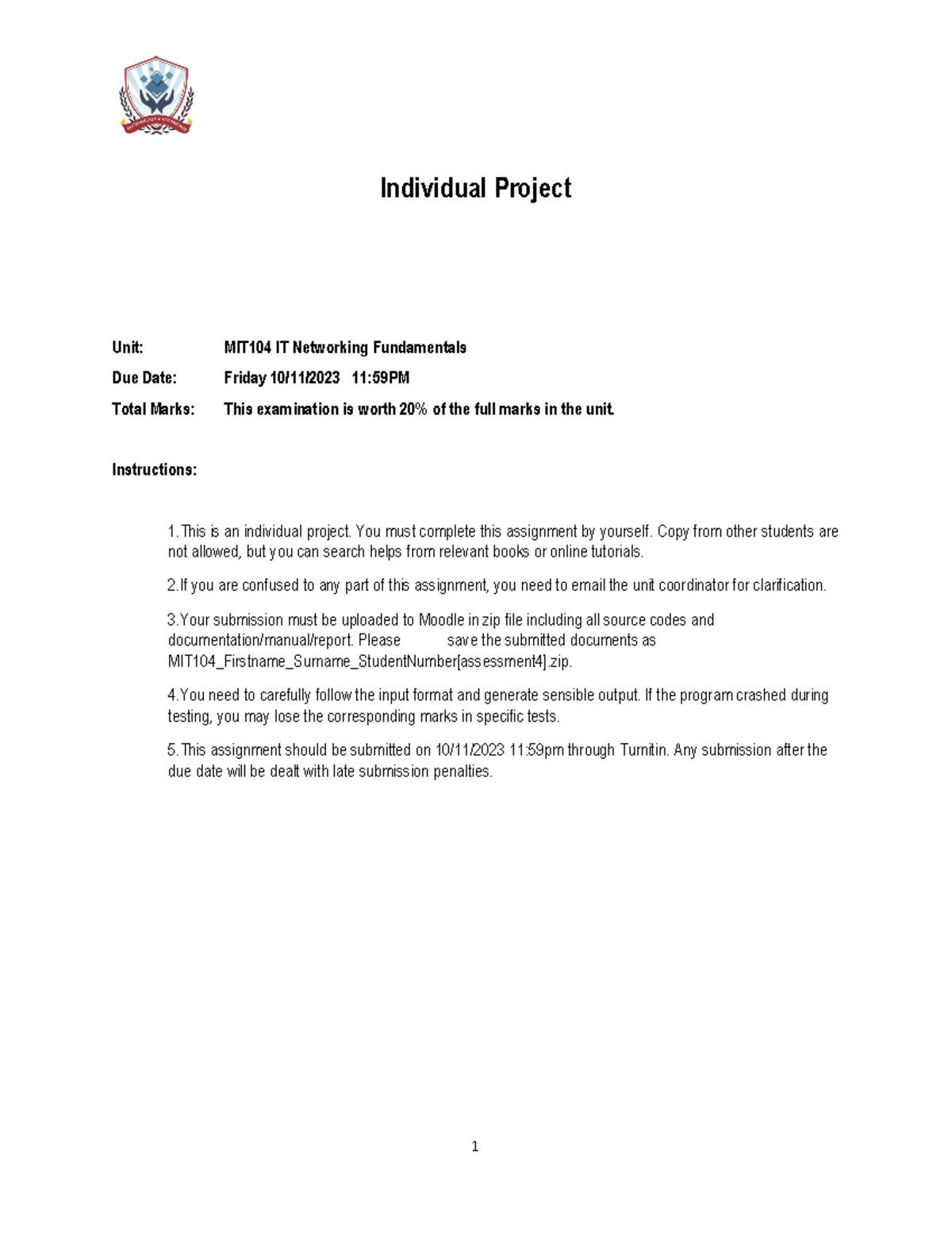 Project 4 - AAAAA - 1 Individual Project Unit: MIT10 4 IT Networking ...