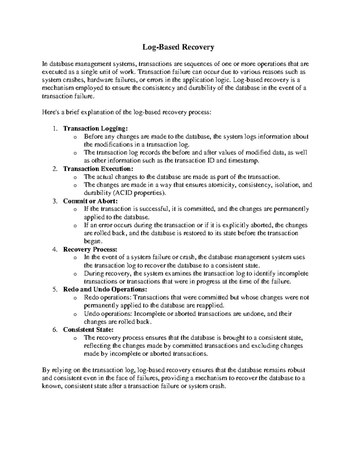 LEC-36 to 40 - Log-Based Recovery In database management systems, transactions are sequences of ...