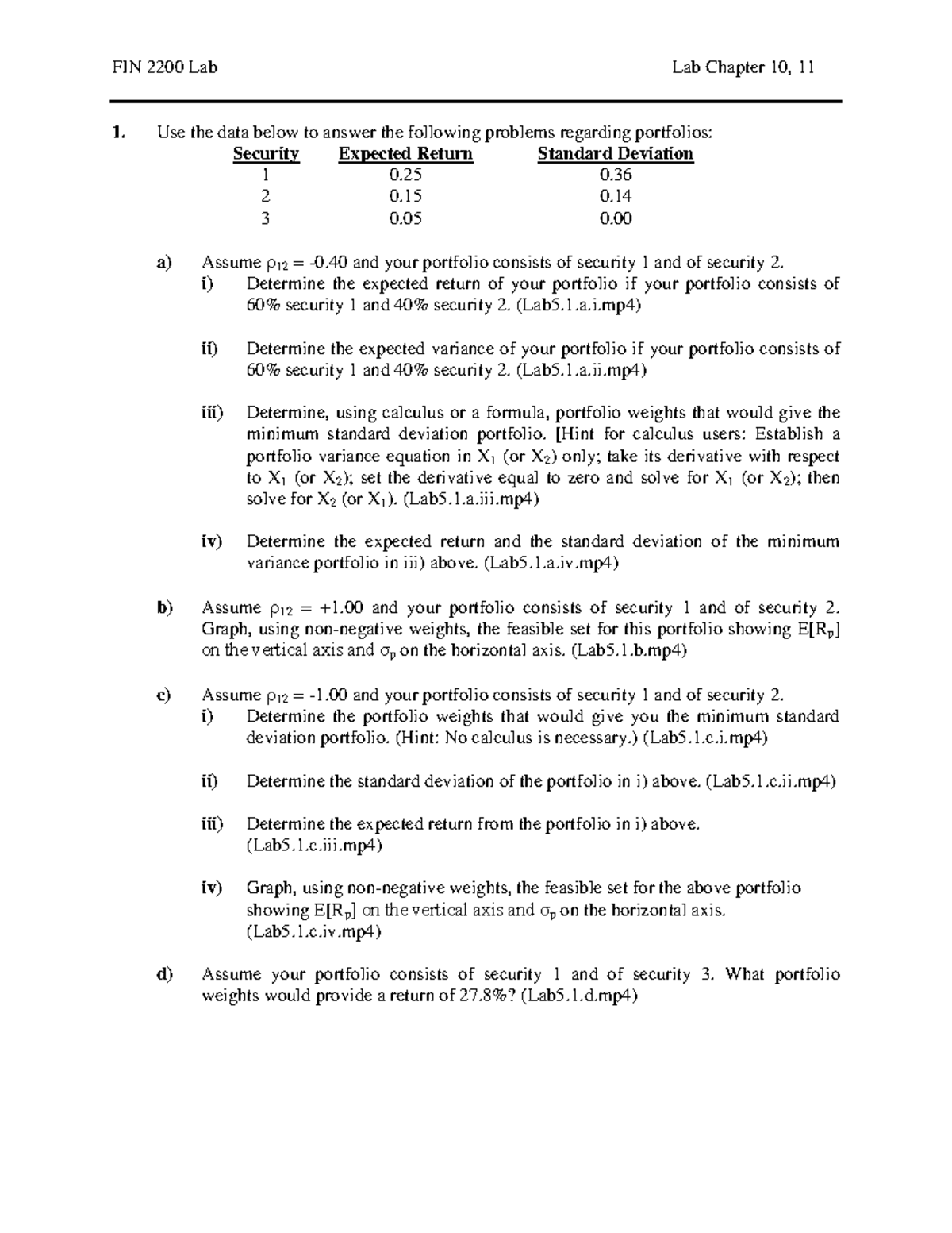Lab 5 Chapter 10, 11 - Tutorial questions - FIN 2200 Lab Lab Chapter 10 ...