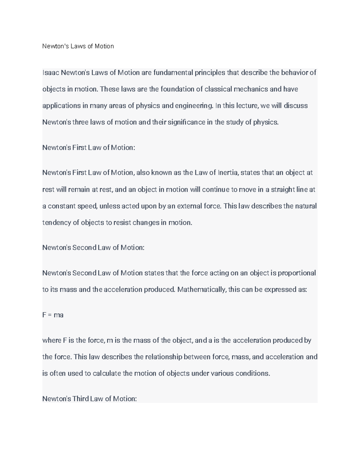 Newton's Laws of Motion notes - Newton's Laws of Motion Isaac Newton's ...