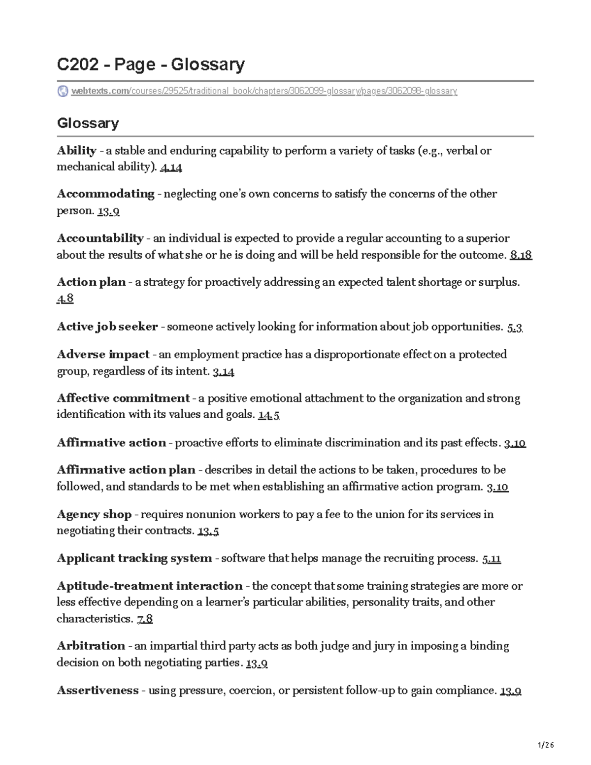 Managing Human Capital - Glossary (Definitions) - C202 - Page ...