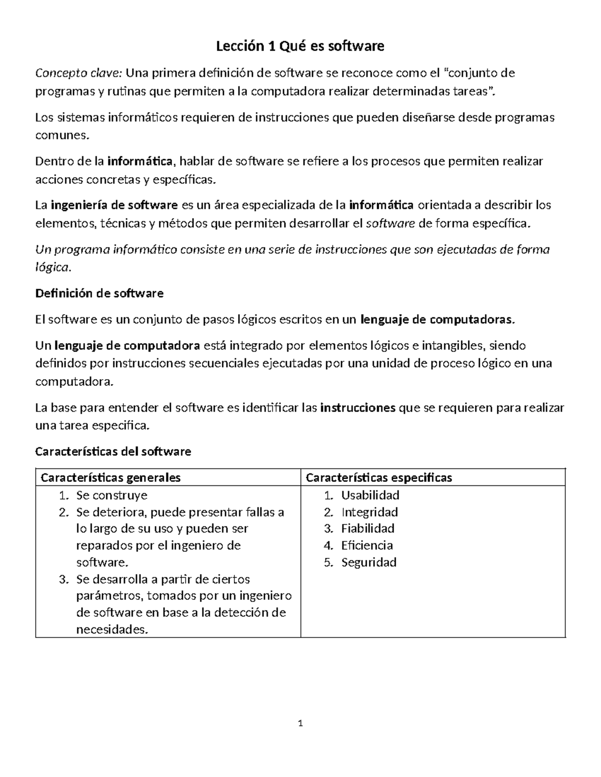 Lección 1 Qué es software - Lección 1 Qué es software Concepto clave ...