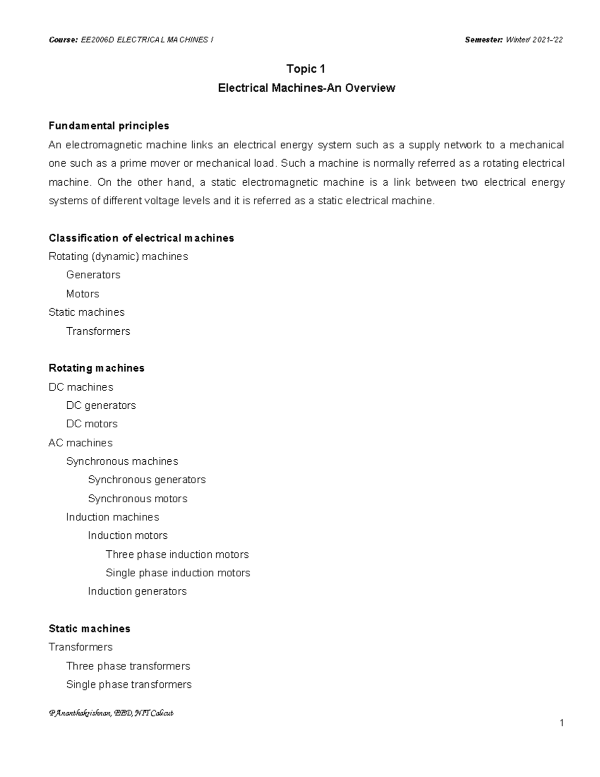 1. Electrical Machines-An Overview(Introduction to Electrical Machines ...