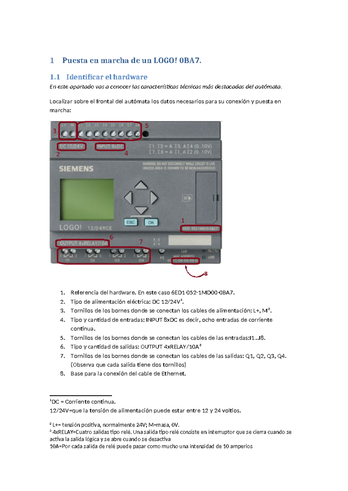 1 Puesta Marcha LOGO - bla - 1 Puesta en marcha de un LOGO! 0BA7. 1 ...