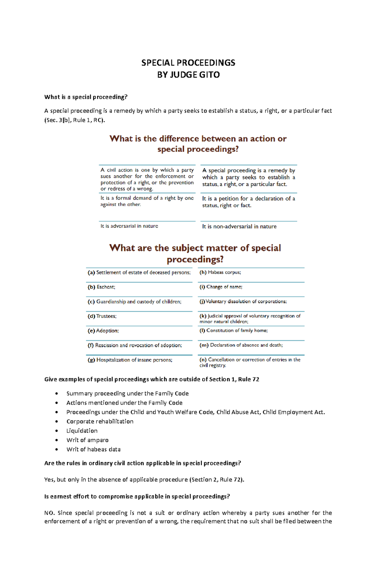 SP PROC by Judge Gito - SPECIAL PROCEEDINGS BY JUDGE GITO What is a ...