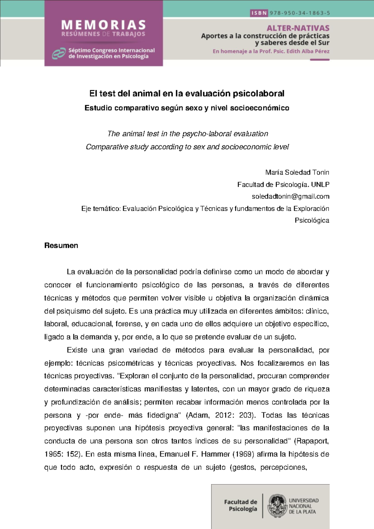Tonin - ..dndmdk - El test del animal en la evaluación psicolaboral ...