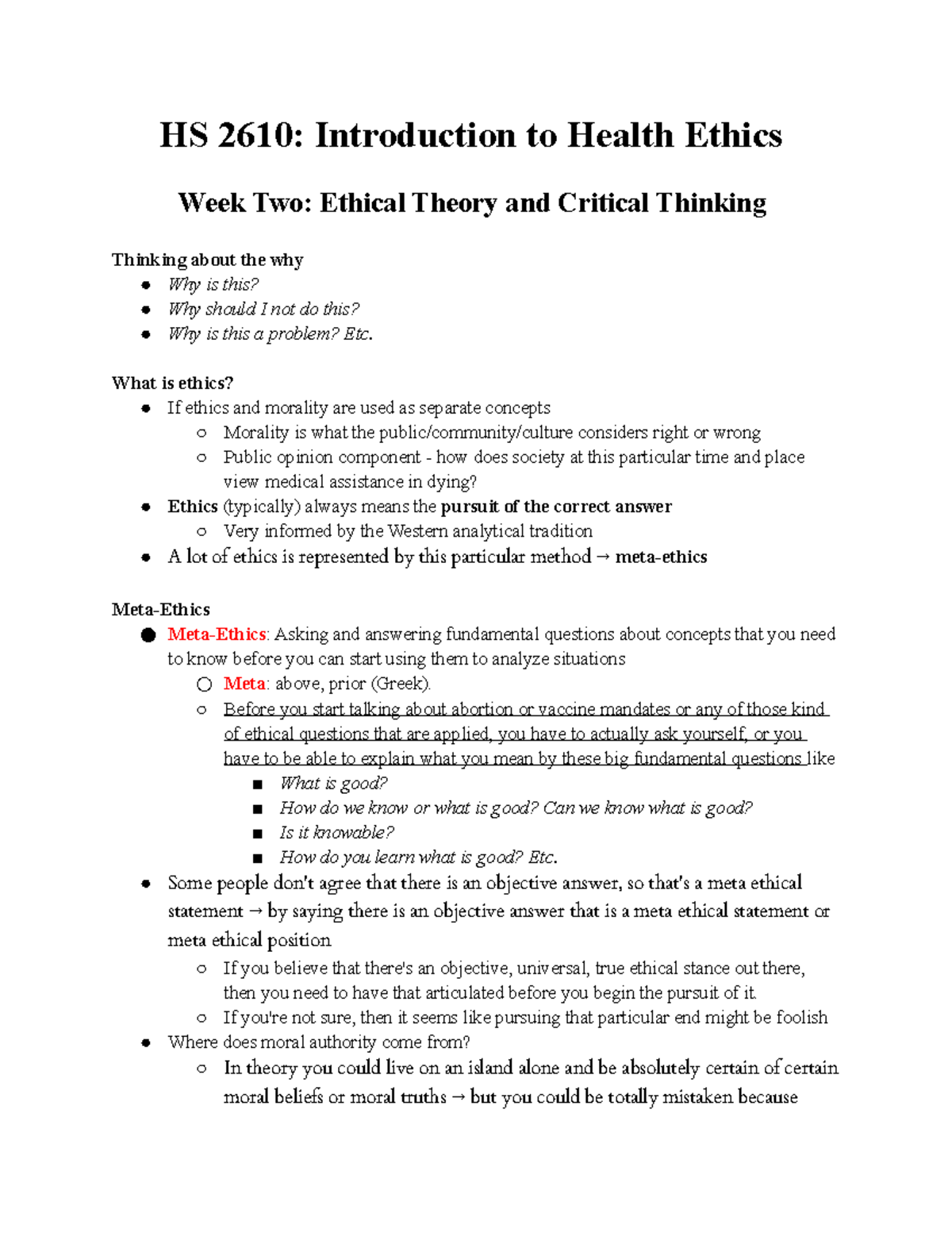 HS 2610 Lectures - These are lecture notes that I have taken from class ...