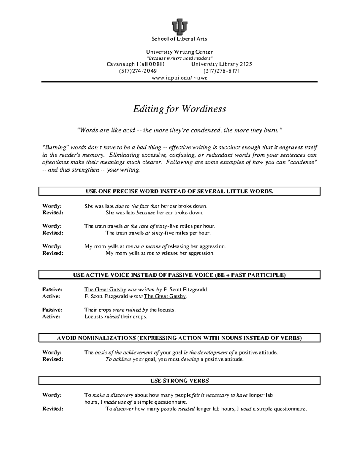 Wordiness-1 - Practice list for correcting wordiness in writing and ...