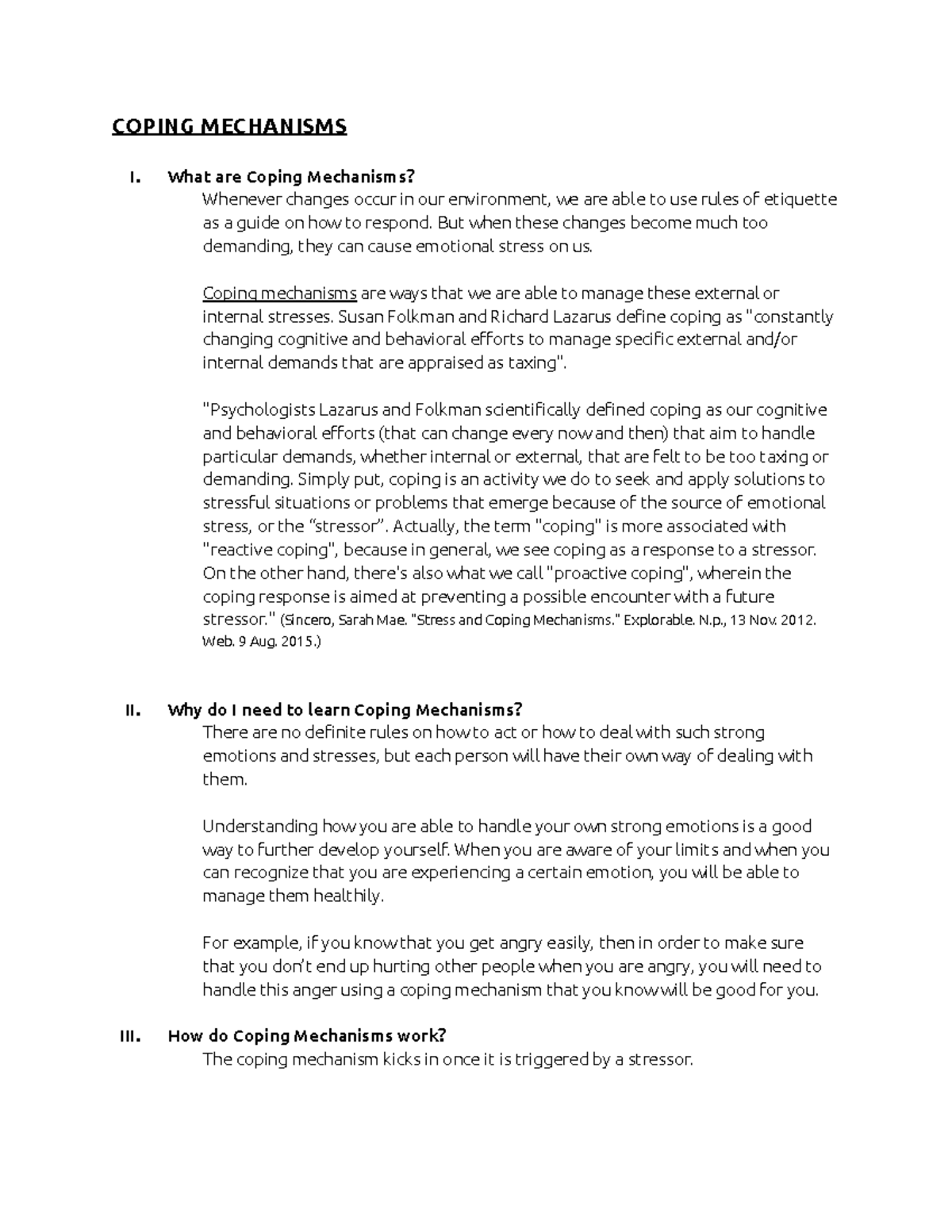 WIKI -Coping-Mechanisms - COPING MECHANISMS I. What are Coping ...