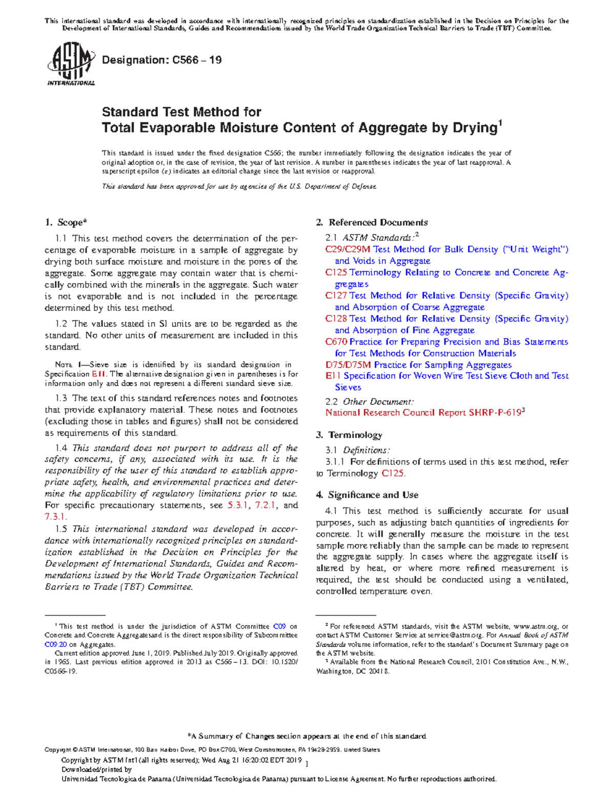 ASTM C566 19 Ensayo Contenido de humedad A.G. - Concreto I - UCV - Studocu